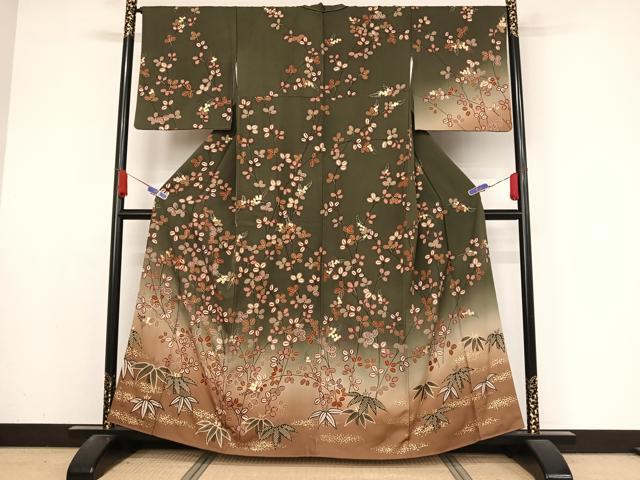 平和屋着物●訪問着　笹と萩　暈し染め　金彩　正絹　逸品　AABA4473np