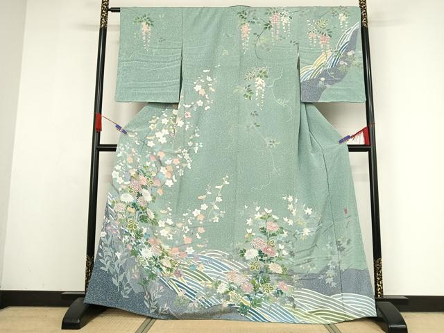 平和屋着物●日本画家　白鳥映雪　訪問着　枝花文　正絹　逸品　未使用　AABA4475np