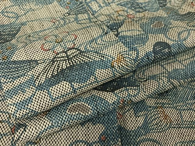 平和屋着物●上質な小紋　型染め　藍　流水風景文　正絹　逸品　AABA4480np