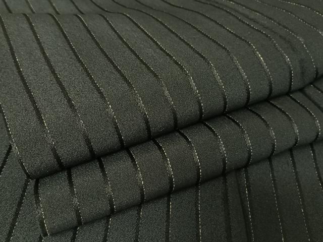 平和屋着物●お召　縞　黒地　正絹　逸品　AABA4491np