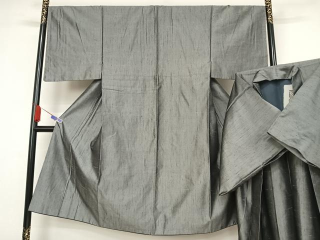 平和屋着物●男性　紬　アンサンブル　鈍色　正絹　逸品　AABA4492np