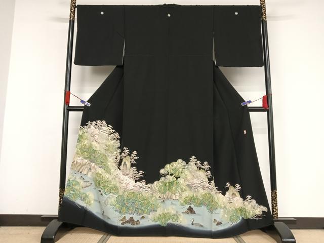 平和屋着物●本加賀友禅作家　松田准一　黒留袖　若松風景花鳥文　暈し染め　正絹　逸品　AABA4499np