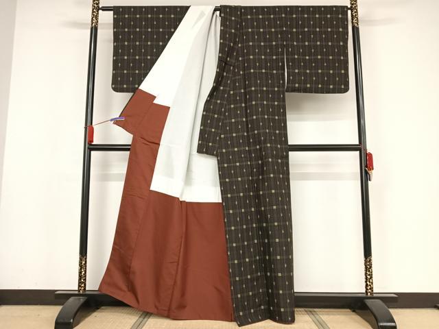 平和屋着物○上質な紬 井桁絣 正絹 逸品 AABA4500np