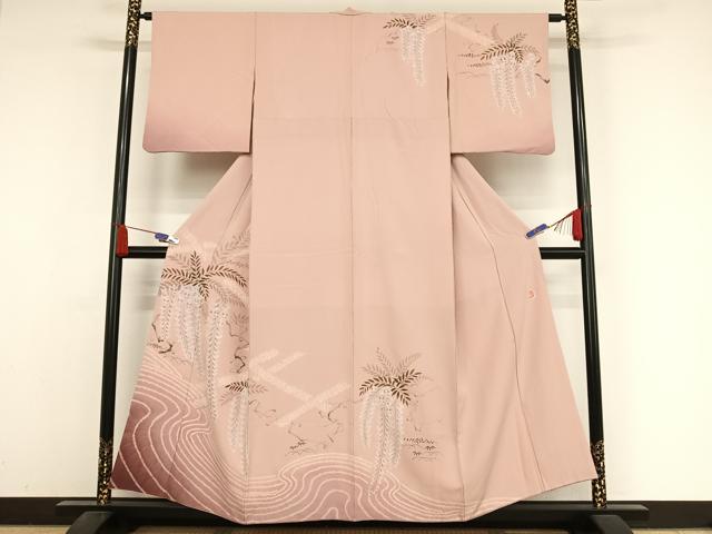 平和屋着物●訪問着　手描き　絞り　藤花房　暈し染め　正絹　逸品　AABA4513np