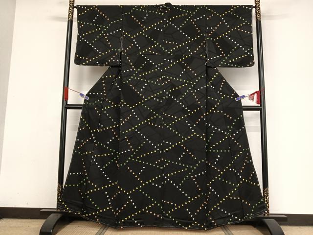 平和屋着物●上質な小紋　絞り　幾何学文様　正絹　逸品　AABA4518np