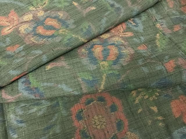平和屋着物●小千谷紬　更紗花文　正絹　逸品　AABA4542np