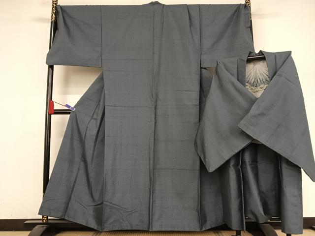 平和屋着物●男性　紬　アンサンブル　薄花色　キングサイズ　正絹　逸品　AABA4553np