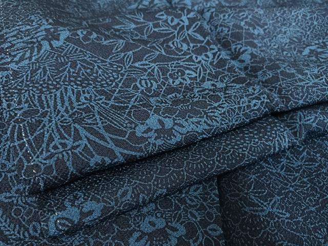 平和屋着物●上質な小紋　藍　型染め　流水花文　正絹　逸品　AABA4589np