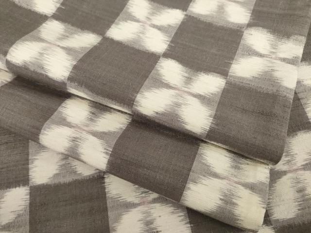 平和屋着物●上質な紬　市松七宝文　正絹　逸品　AABA4628ck