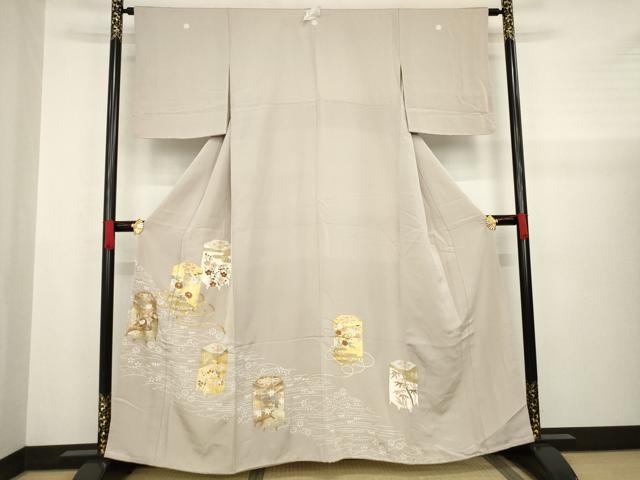 平和屋着物●豪華色留袖　駒刺繍　貝桶花文　金彩　正絹　逸品　AABA4637ck