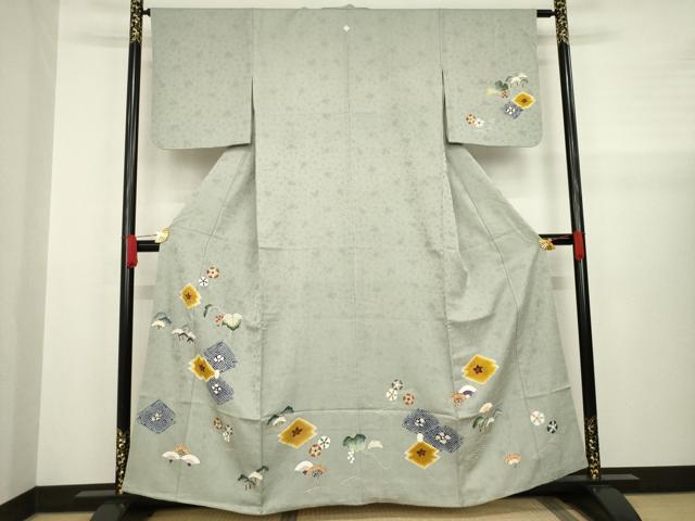 平和屋着物●訪問着　友禅　松皮菱吉祥花文　金彩　正絹　逸品　AABA4640ck