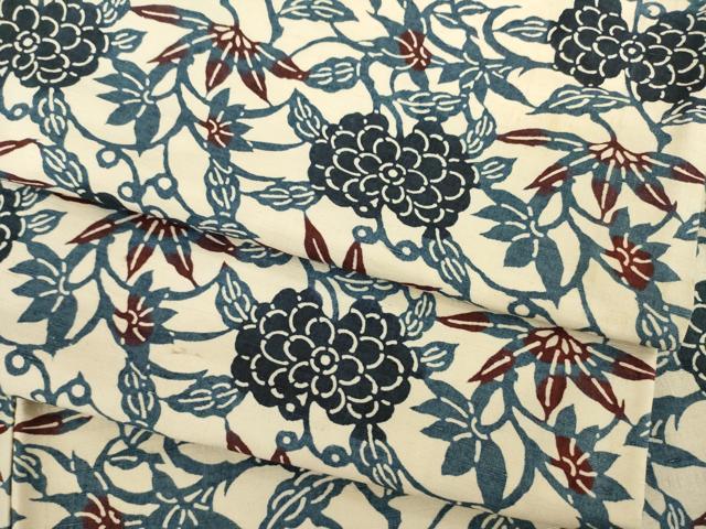 平和屋着物●上質な小紋　紬地　型染め　草花文　正絹　逸品　AABA4648ck