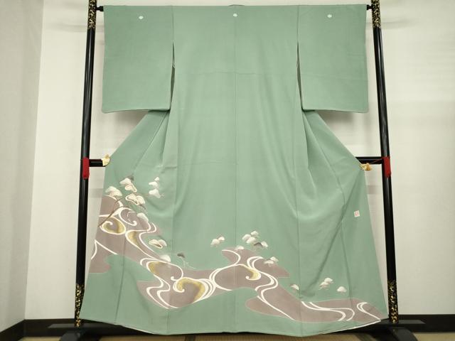 平和屋着物●倉染匠　猟彩友禅作家　倉翔篁　色留袖　駒刺繍　流水松文　金彩　正絹　逸品　AABA4652ck