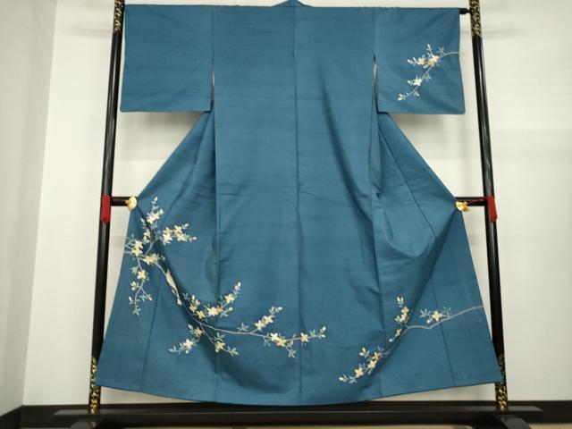 平和屋着物●訪問着　友禅　紬地　枝に休み鳥　正絹　逸品　AABA4656ck