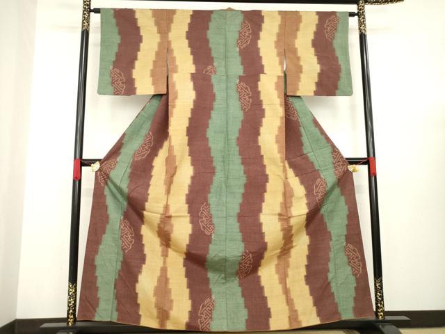 平和屋着物●上質な紬　雪輪よろけ縞　三越扱い　正絹　逸品　AABA4661ck