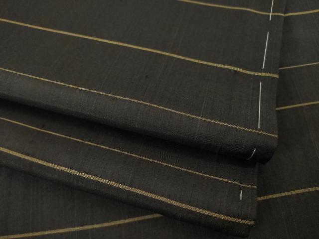 平和屋着物●上質な紬　横縞　黒地　正絹　逸品　未使用　AABA4667ck