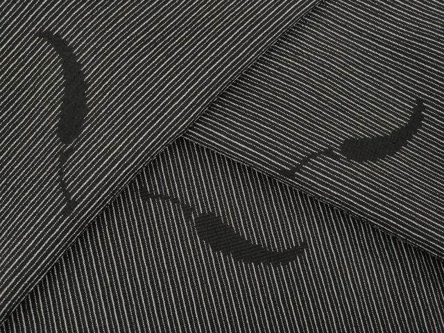 平和屋着物●お召　成り物　唐辛子　黒地　黒地　正絹　逸品　AABA4674ck