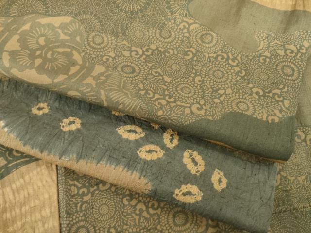 平和屋着物●伝統工芸士　七代目　吉澤与市　小紋　絞り　型染め　道長花文　正絹　逸品　AABA4675ck