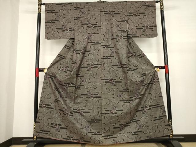 平和屋着物○本場大島紬 一元7マルキ 花唐草文 正絹 逸品 AABA4812ck