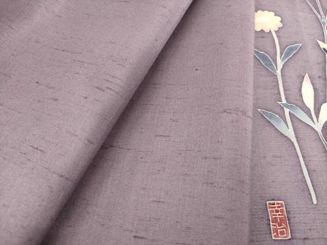平和屋着物●本加賀友禅作家　岡本幸治　紬　色無地　葡萄鼠色　正絹　逸品　AABA4815ck