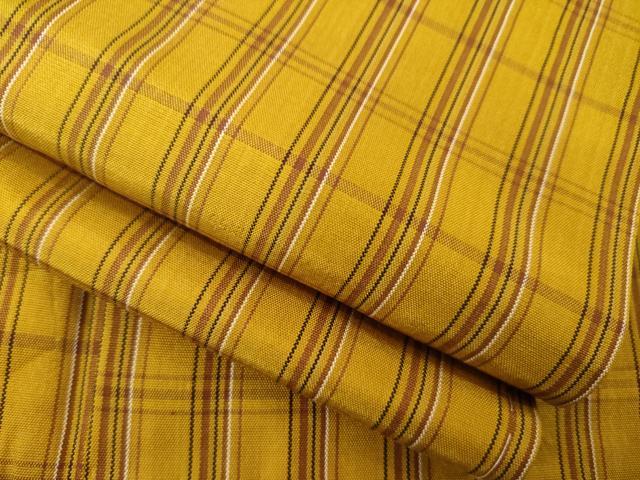 平和屋着物●本場黄八丈　平織　紬　格子　正絹　逸品　AABA4825ck