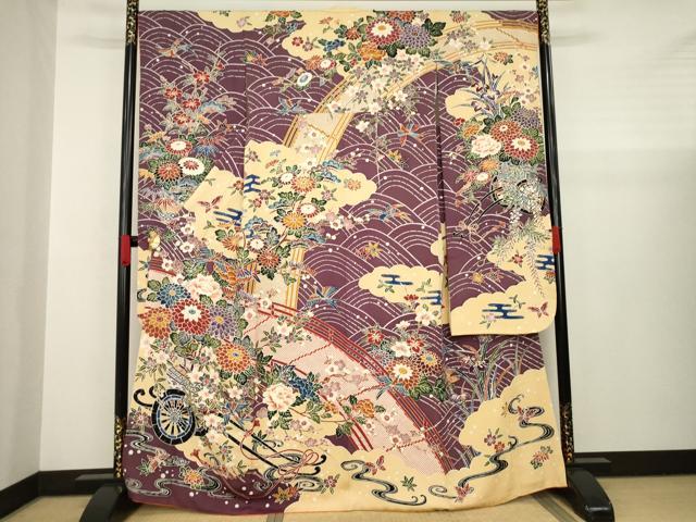 平和屋着物●豪華振袖　型染　飛鳥花車文　高島屋扱い　正絹　逸品　AABA4840ck