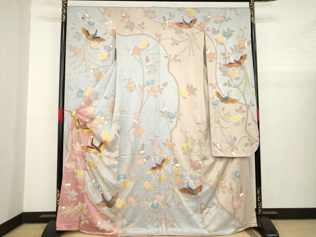 平和屋着物●豪華振袖　駒刺繍　鳳凰花文　橘　金彩　正絹　逸品　AABA4844ck