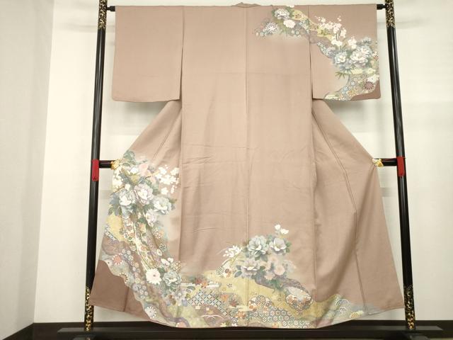 平和屋着物●訪問着　几帳花文　金銀彩　正絹　逸品　AABA4845ck