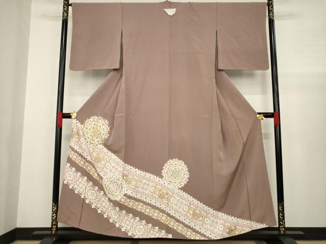 平和屋着物●豪華色留袖　駒刺繍　正倉院花文　金彩　正絹　逸品　AABA4851ck