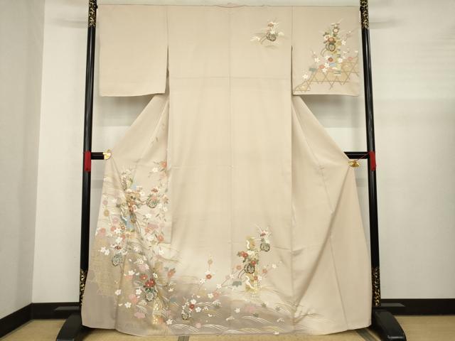 平和屋着物●訪問着　短冊花車文　金彩　三越扱い　正絹　逸品　AABA4879ck