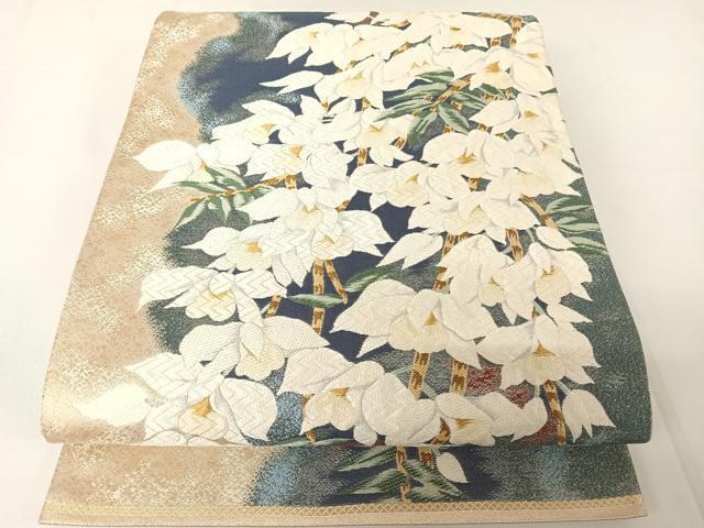 平和屋着物●皆川月華　六通柄袋帯　枝花文　正絹　逸品　AABA4962np