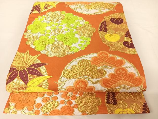 平和屋着物●西陣　河合美術織物謹製　六通柄袋帯　松竹梅丸文　金糸　正絹　逸品　AABA4967np