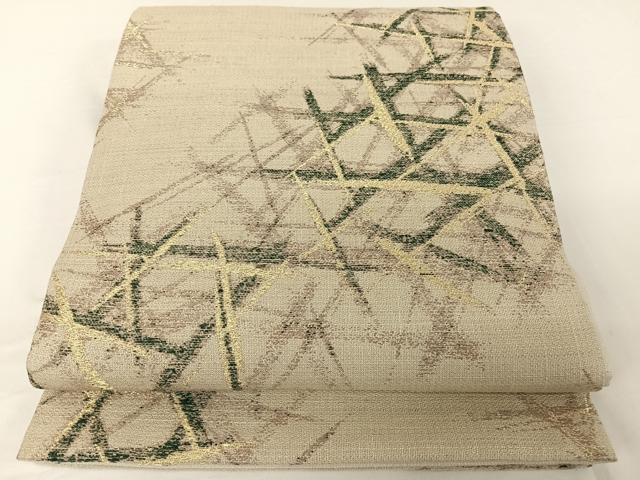 平和屋着物●両面　六通柄袋帯　格子　わたげ　結城紬　手つむぎ糸　金糸　正絹　逸品　AABA4969np