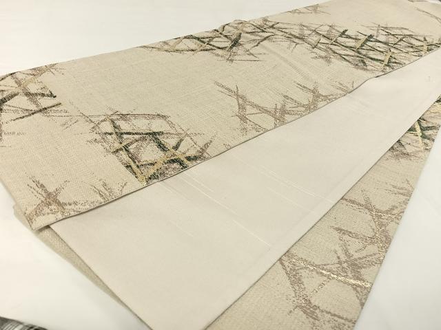 平和屋着物○両面 六通柄袋帯 格子 わたげ 結城紬 手つむぎ糸