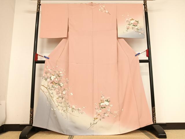 平和屋着物●訪問着　友禅　枝花文　暈し染め　やまと誂製　正絹　逸品　AABA4982np