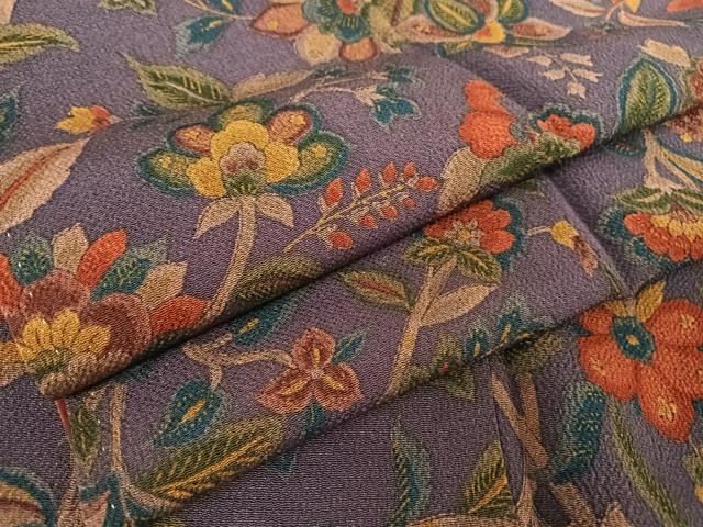 平和屋着物●上質な小紋　更紗花文　鬼しぼ縮緬　正絹　逸品　AABA5004np