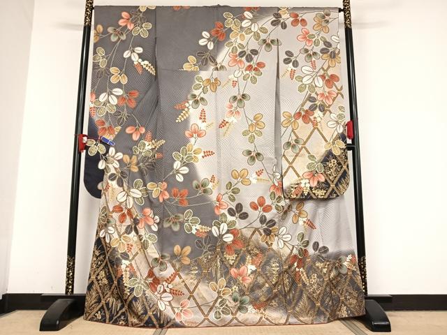 平和屋着物●豪華振袖　駒刺繍　萩　暈し染め　金糸　金彩　ロング丈　正絹　逸品　AABA5018np