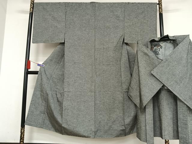 平和屋着物●男性　紬　アンサンブル　鉛色　正絹　逸品　未使用　AABA5025np