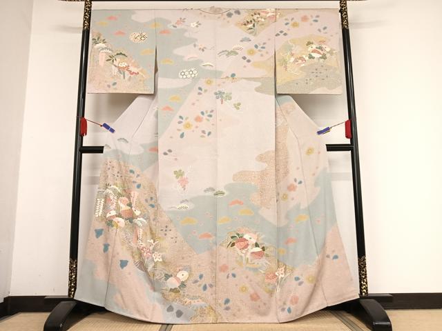 平和屋着物●訪問着　友禅　流水花文　金彩　正絹　逸品　AABA5073np