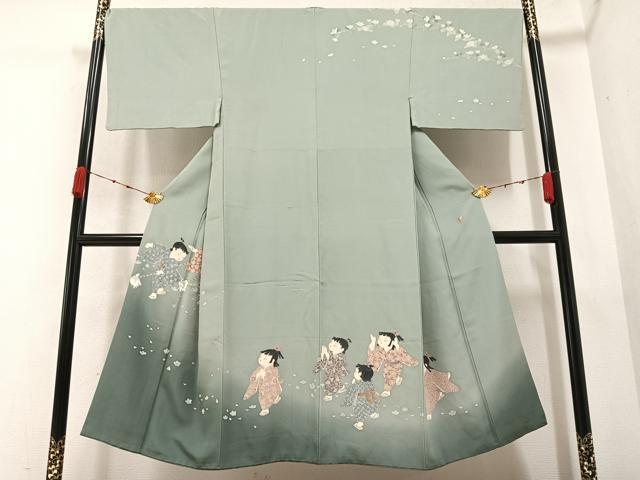 平和屋着物●男性　十日町友禅作家　関口遼一　訪問着　童子　暈し染め　正絹　逸品　AABA5216ph