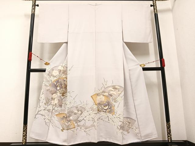 平和屋着物●豪華色留袖　扇面枝花文　金彩　正絹　逸品　AABA5227ph