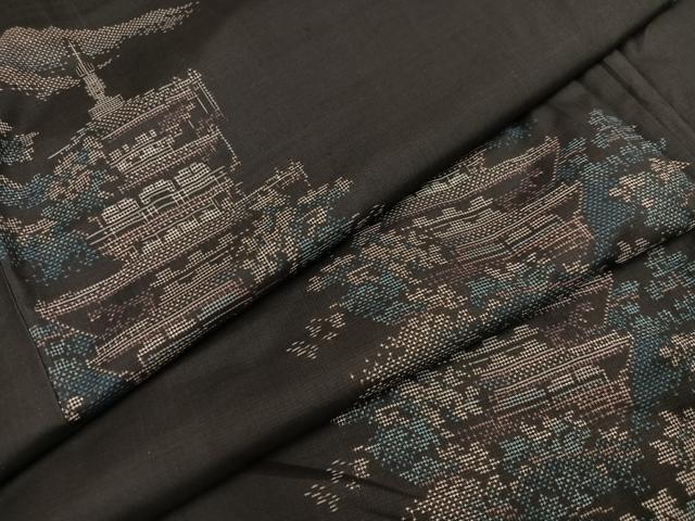 平和屋着物●本場大島紬　地空　一元7マルキ　風景樹林文　正絹　逸品　AABA5250ph