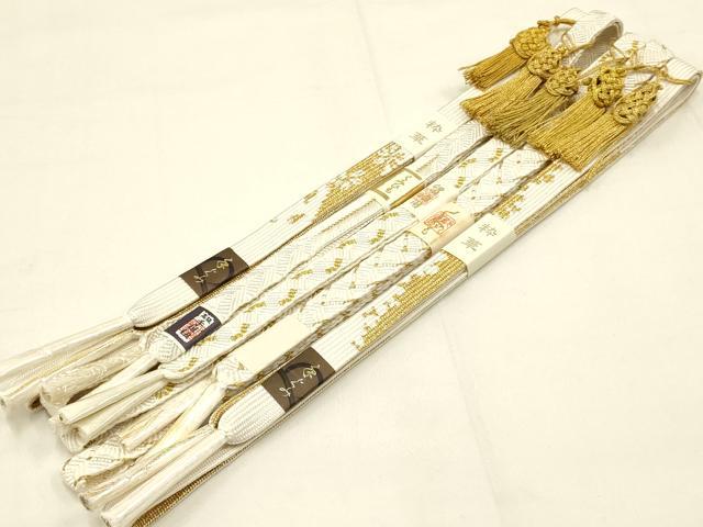 平和屋着物●和装小物　上質な帯締め5本セット　礼装用　高麗組 綾出し　金糸　亀房付き　逸品　未使用　AABA5285ay