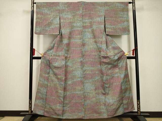 平和屋着物▽上質な紬　単衣　霞文　正絹　逸品　AABA5456sx