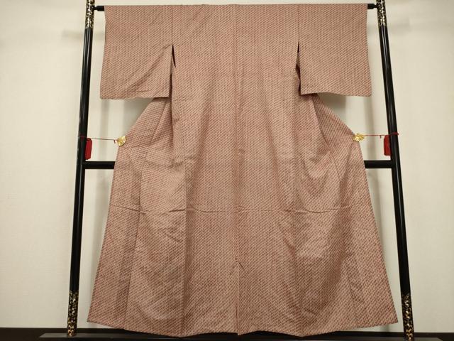 平和屋着物▽上質な紬　単衣　幾何学文様　正絹　逸品　AABA5457sx