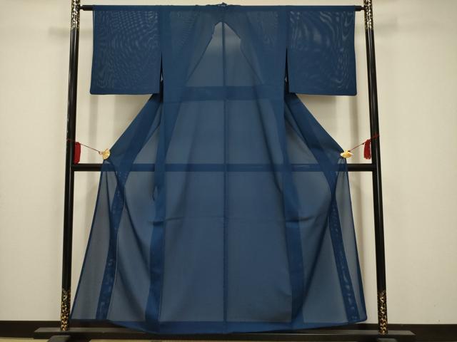 平和屋着物＊夏物　色無地　絽　青藍色　洗える着物　AABA5513sx