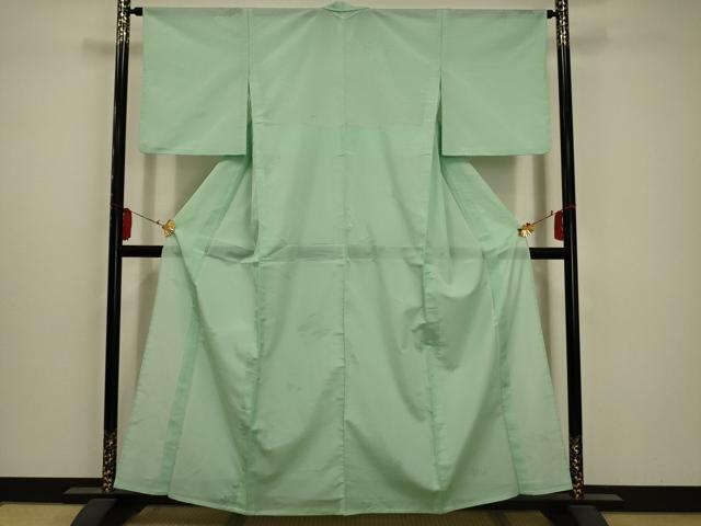 平和屋着物＊夏物　色無地　縦絽　花筏紋紗　錆青磁色　正絹　逸品　AABA5529sx