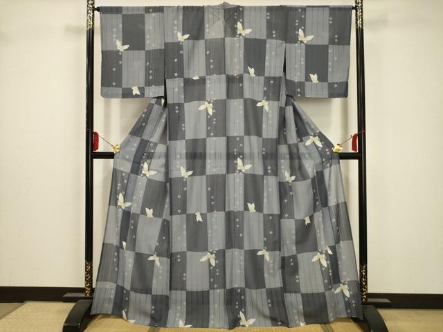 平和屋着物＊夏物　小紋　花蝶文　洗える着物　AABA5534sx