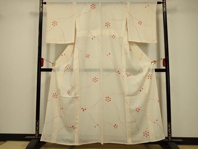 平和屋着物＊夏物　小紋　絽　絞り　舞花文　正絹　逸品　AABA5539sx