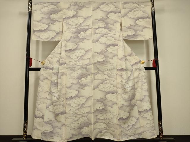 平和屋着物＊夏物　小紋　絽　飛鶴風景文　暈し染め　正絹　逸品　AABA5542sx